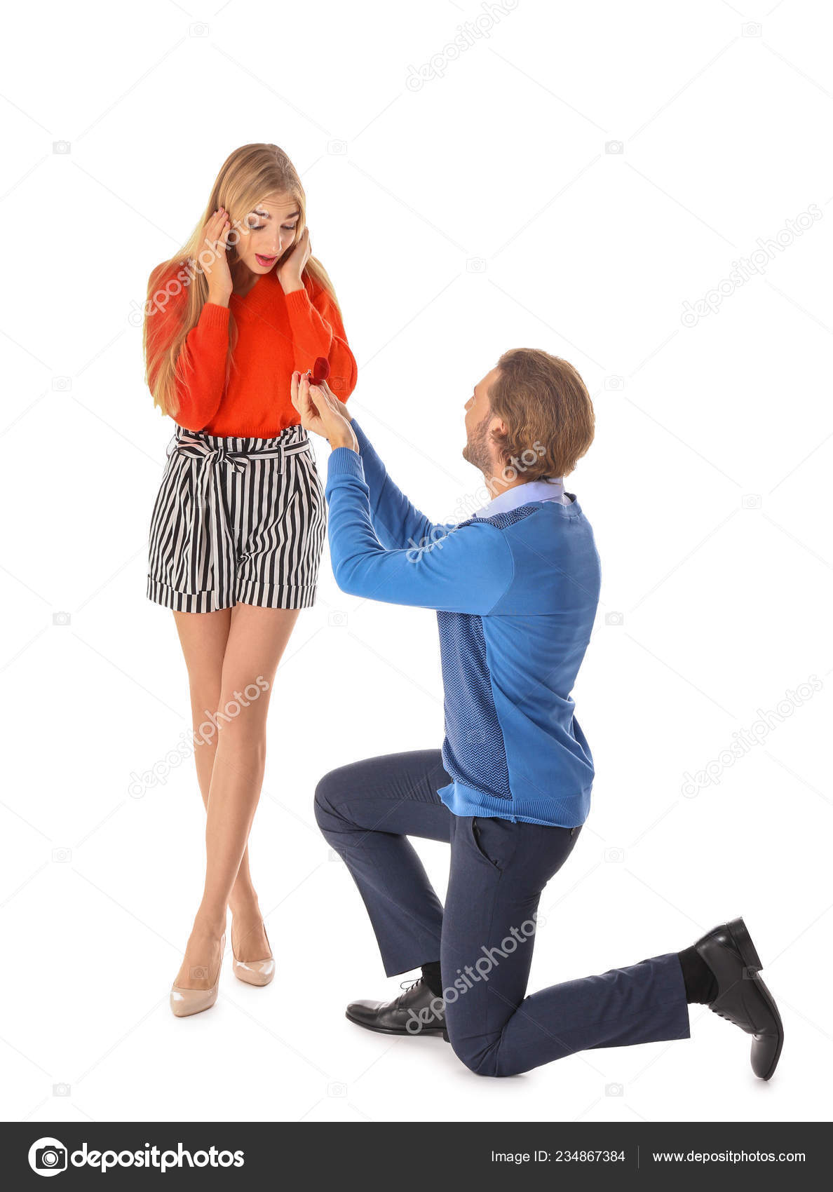 Young Man Proposing His Beloved White Background Stock Photo by ...