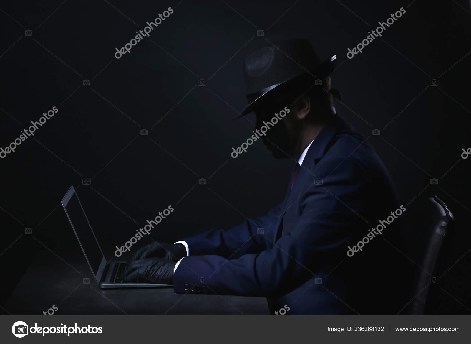 Professional Hacker Laptop Sitting Table Dark Background Stock Photo by ...