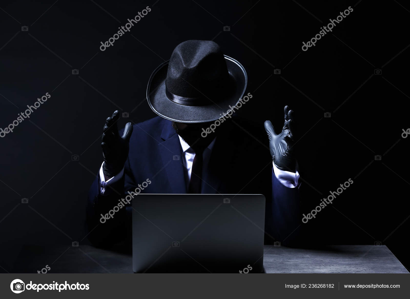 Professional Hacker Laptop Sitting Table Dark Background — Stock Photo ...