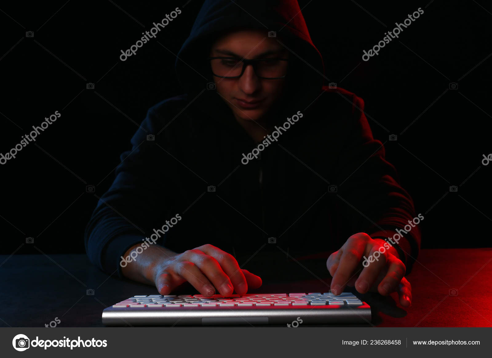 Professional Hacker Computer Keyboard Sitting Table Dark Background ...