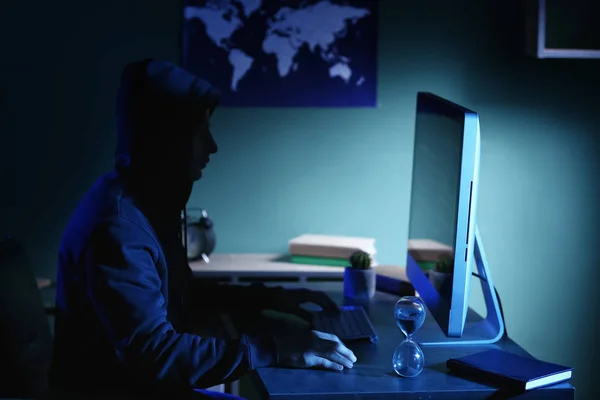 Professional Hacker Laptop Sitting Table Dark Background Stock Photo by ©serezniy 236268132