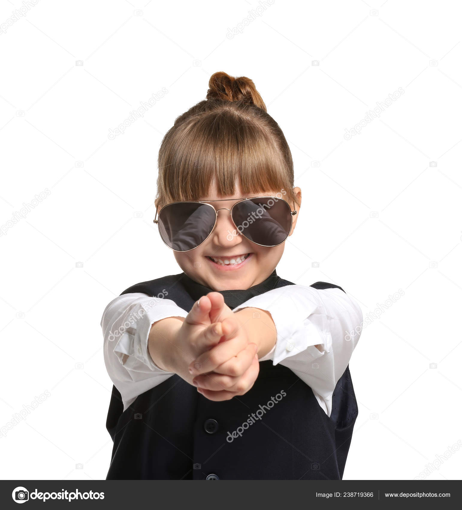 Portrait Cute Little Security Guard White Background — Stock Photo ...