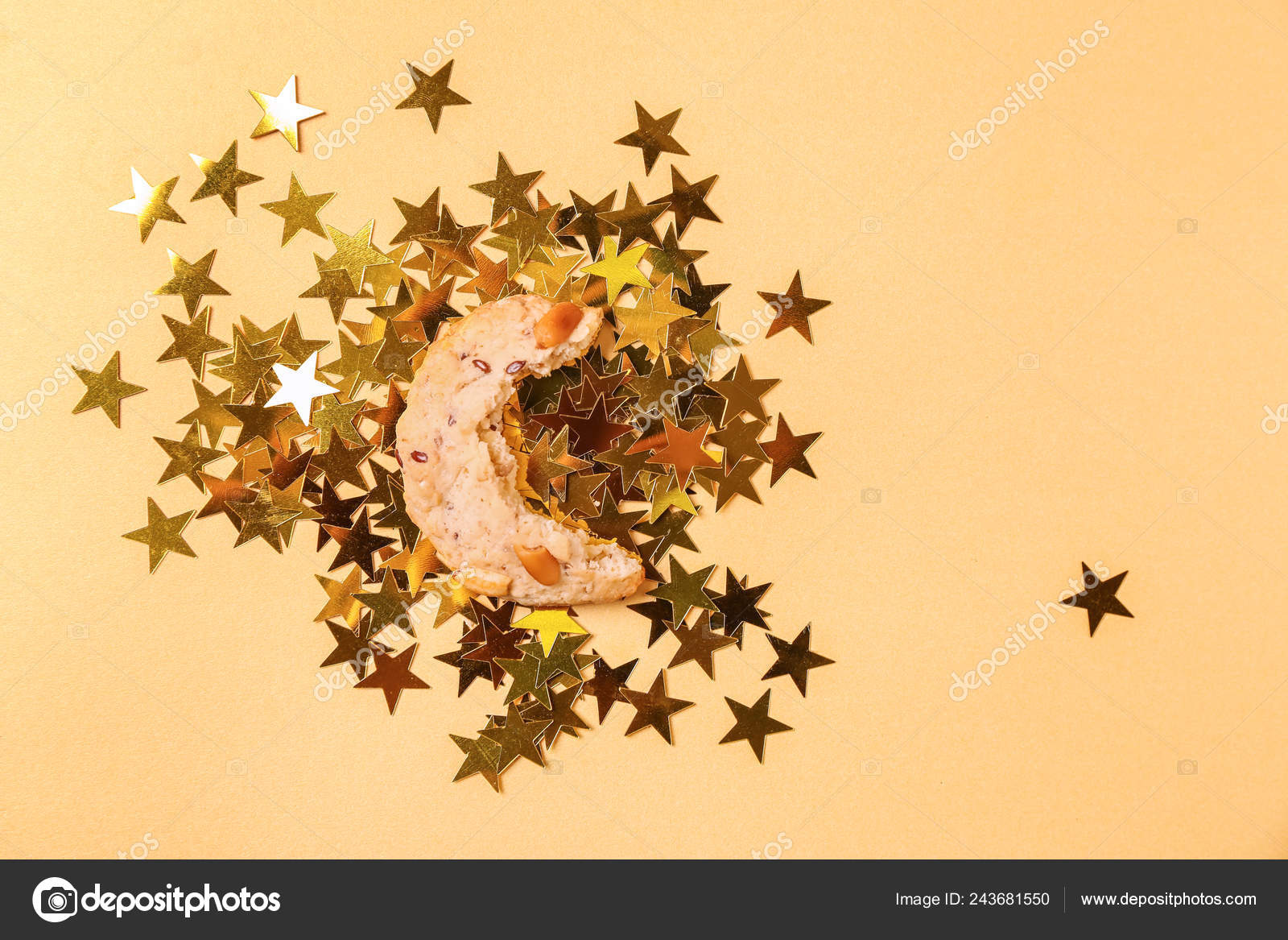 Bitten Cookie Shape Half Moon Golden Stars Symbol Islam Color — Stock ...