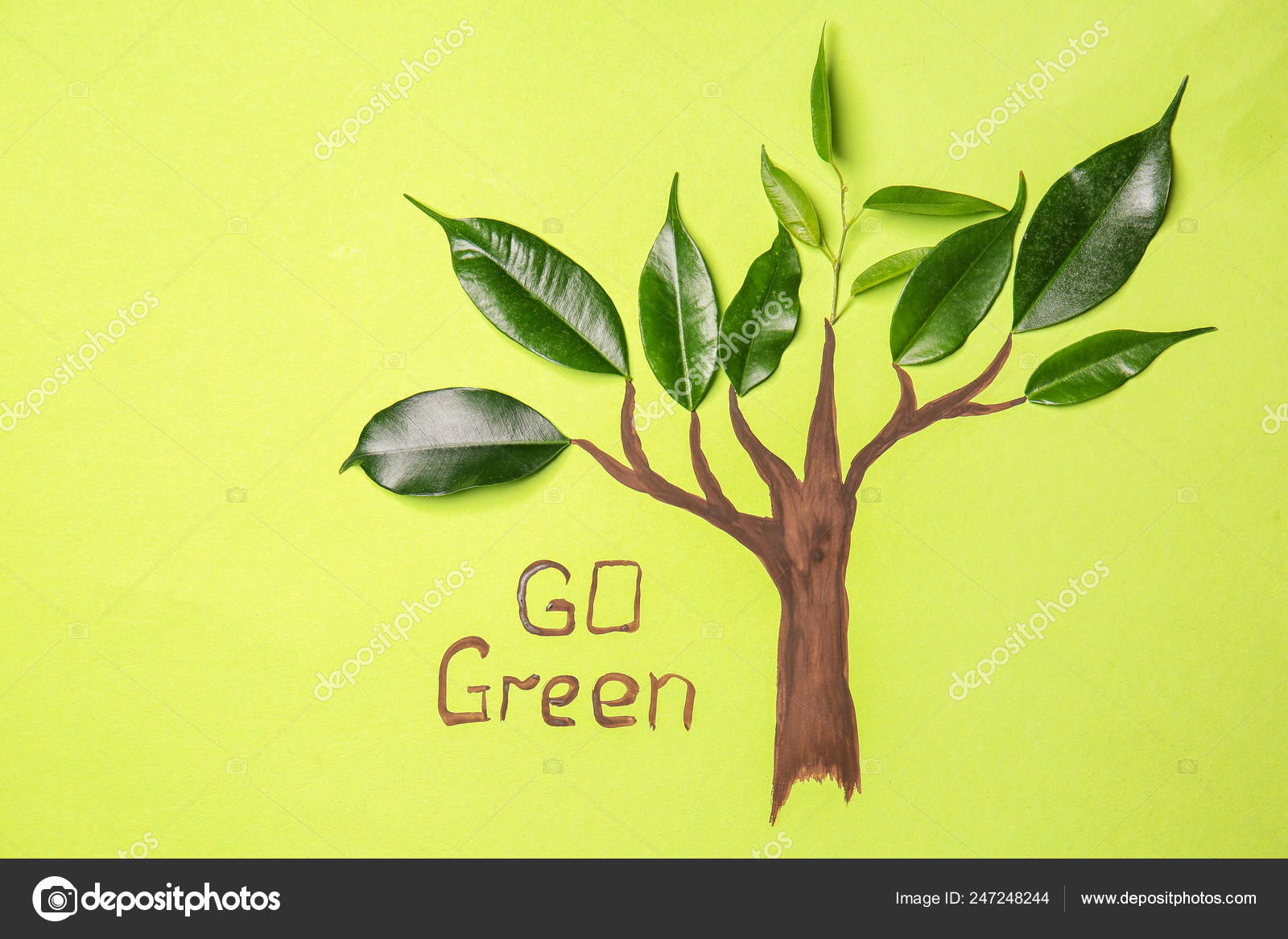 Drawn Tree Fresh Leaves Text Green Color Background Stock Photo by ...