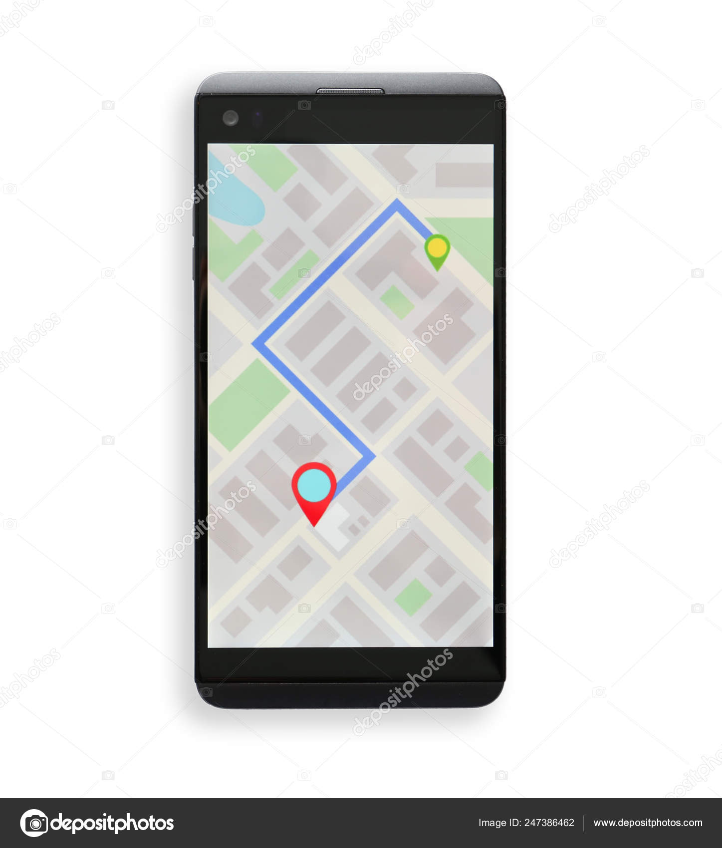 Mobile Phone Displaying Map Route Screen White Background Stock Photo ...