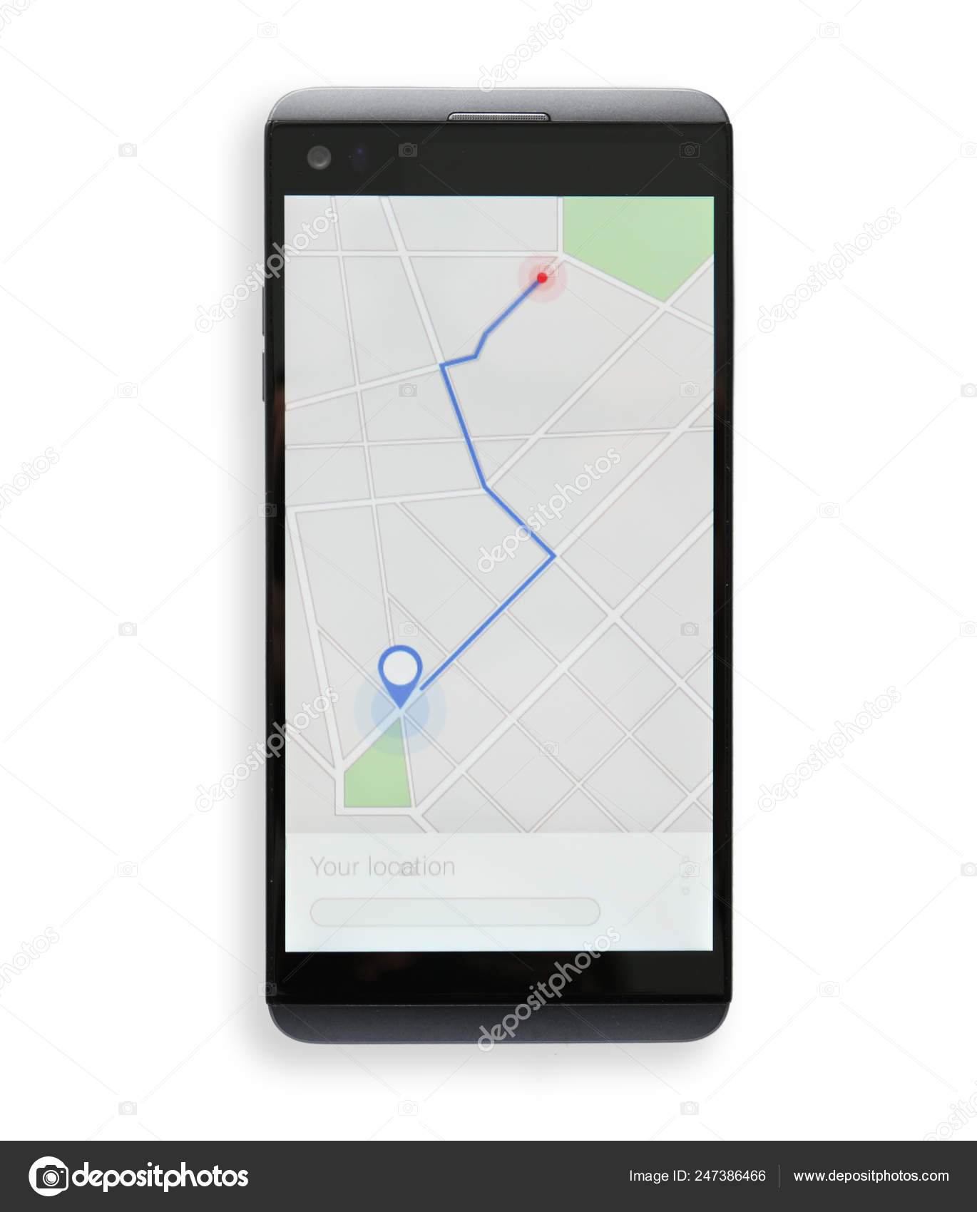 Mobile Phone Displaying Map Route Screen White Background Stock Photo ...