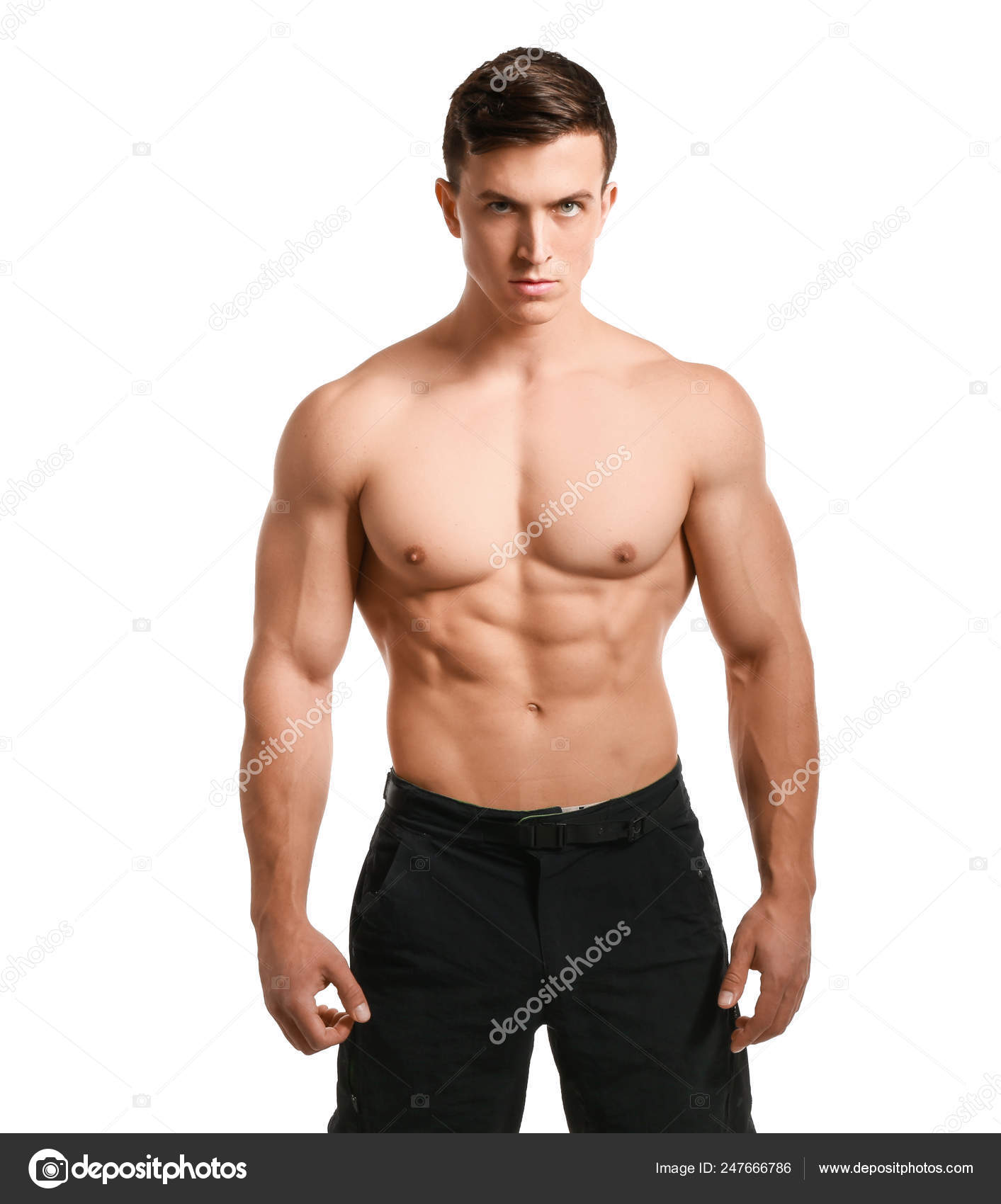 Muscular bodybuilder on white background Stock Photo by ©serezniy 247666786