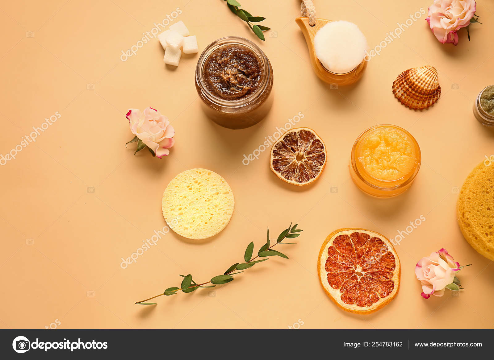 Sugar scrubs on color background Stock Photo by ©serezniy 254783162