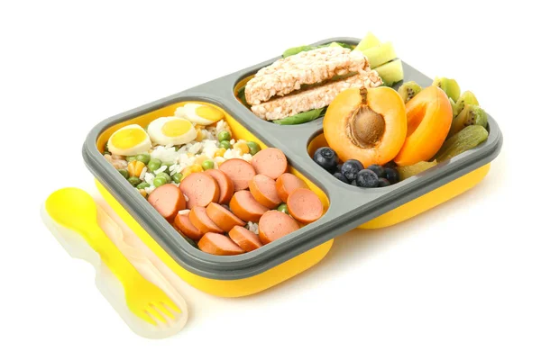 Delicious Pasta Vegetables Lunch Box White Background — Stock Photo ...