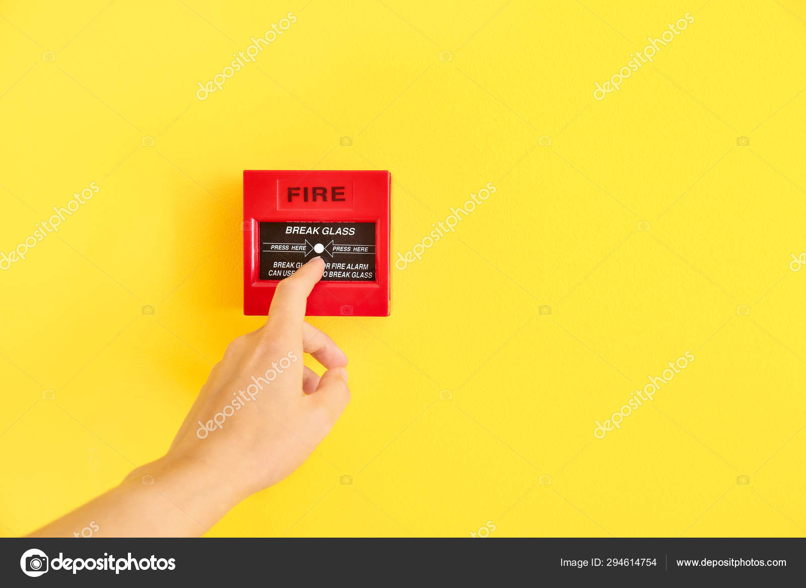 Woman using manual call point of fire alarm system — Stock Photo ...