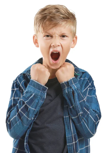 Portrait of angry little boy on white background Stock Photo by ...