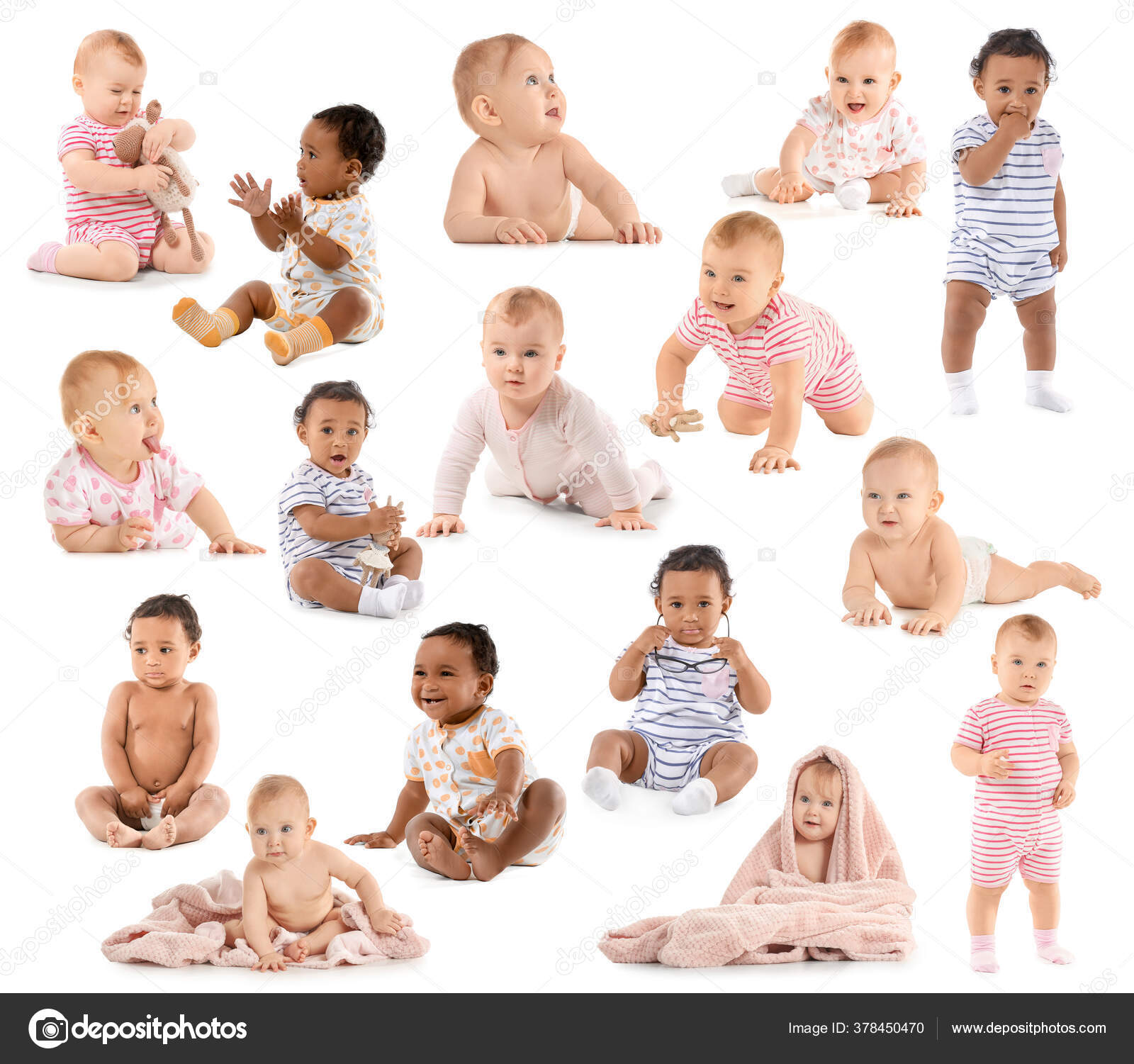 Collage Cute Little Babies White Background Stock Photo by ©serezniy ...