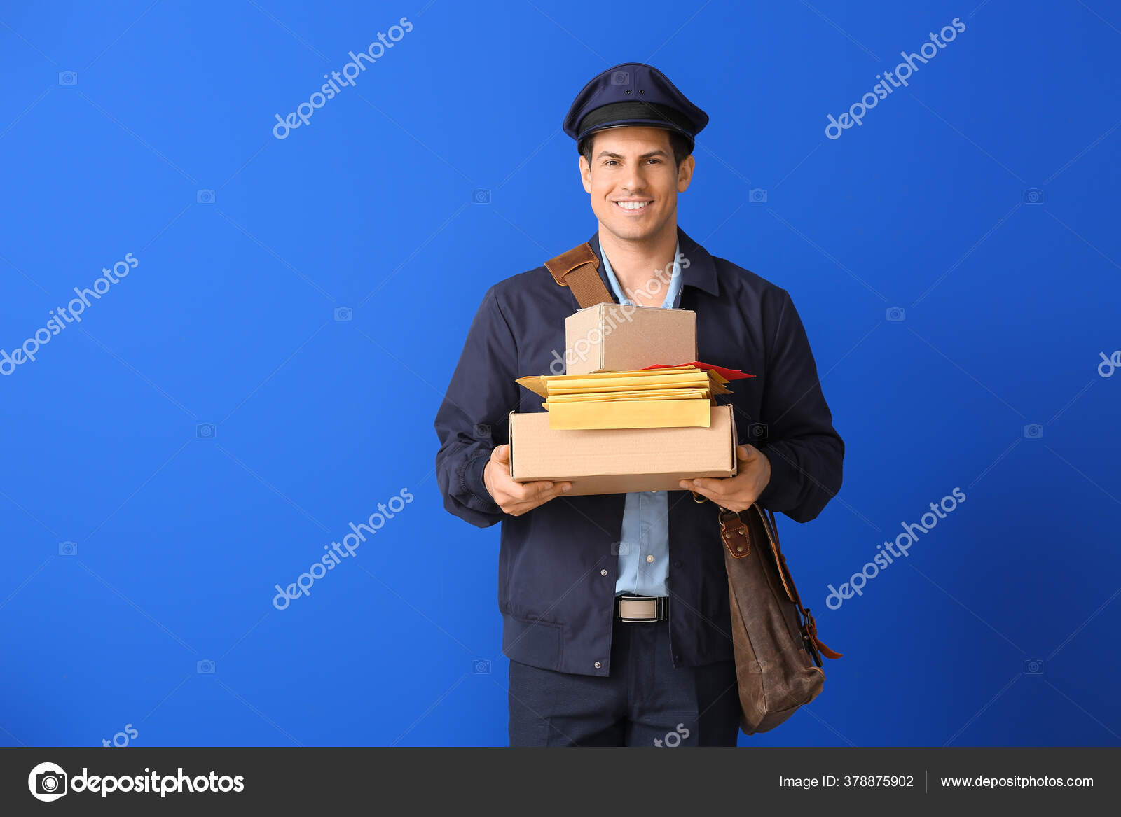 Handsome Young Postman Color Background Stock Photo by ©serezniy 378875902