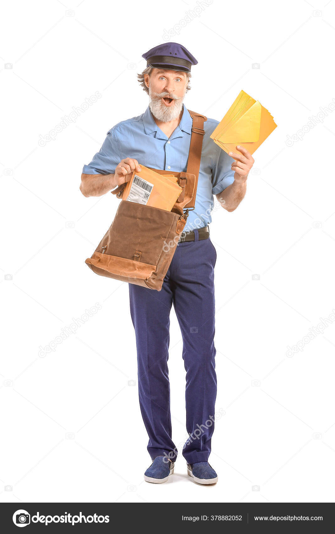 Surprised Old Postman White Background Stock Photo by ©serezniy 378882052