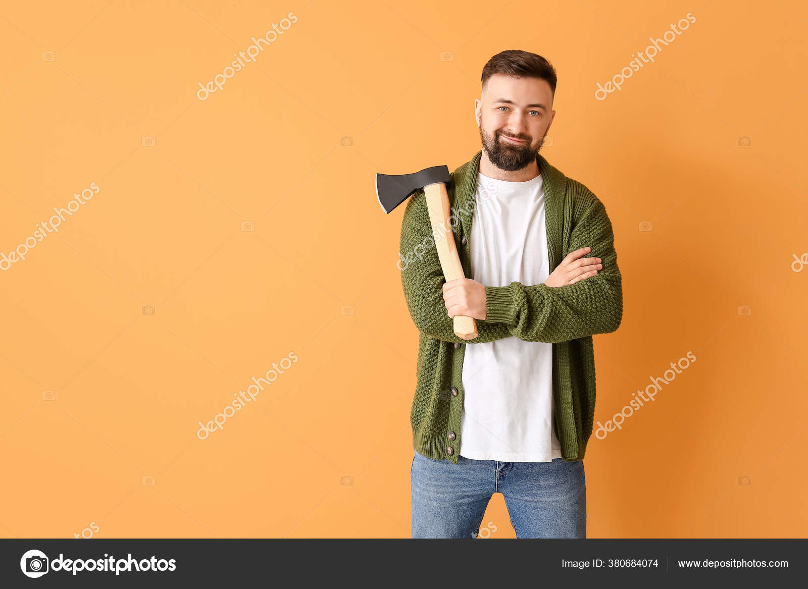 Handsome Lumberjack Color Background — Stock Photo © serezniy #380684074