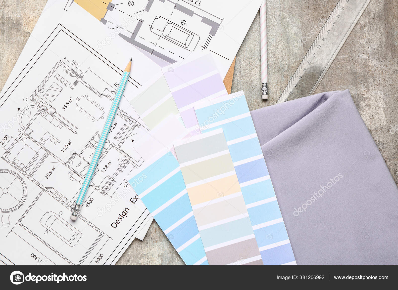 Color Palettes Building Plans Grey Background — Stock Photo © serezniy ...