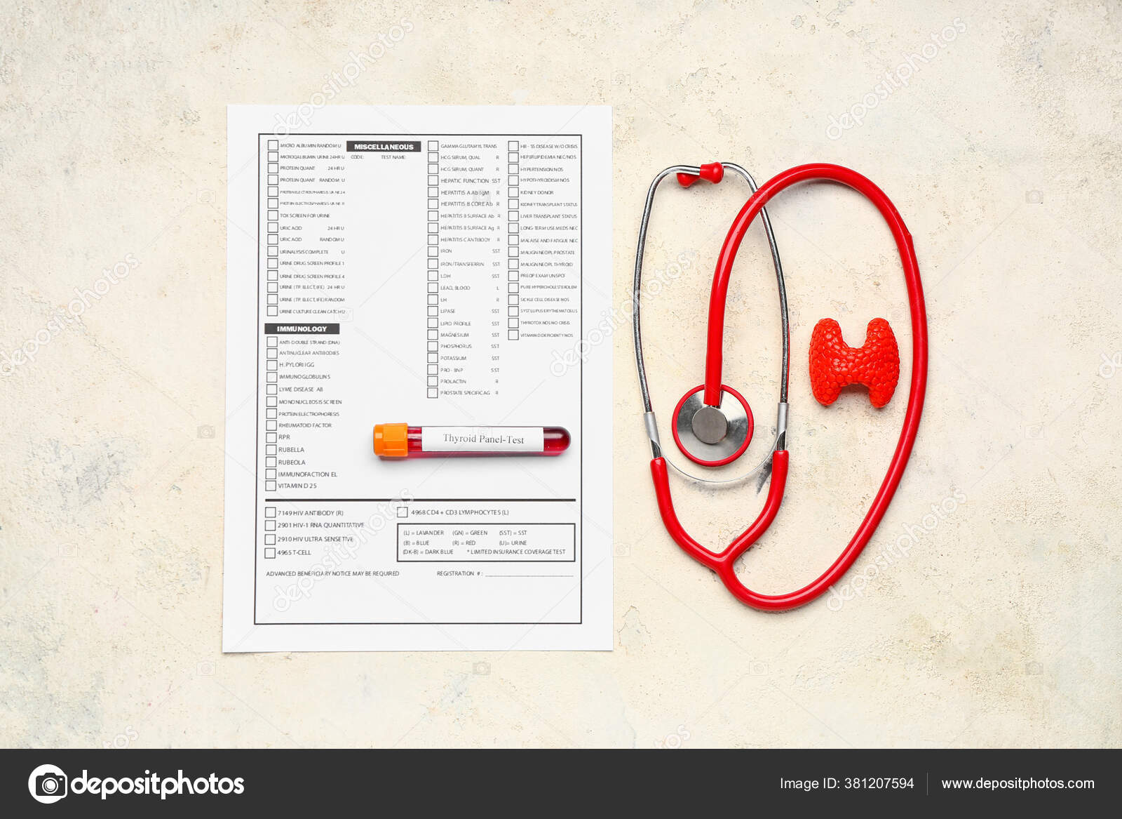 Blood Sample Tube Stethoscope Model Thyroid Laboratory Test Form White ...