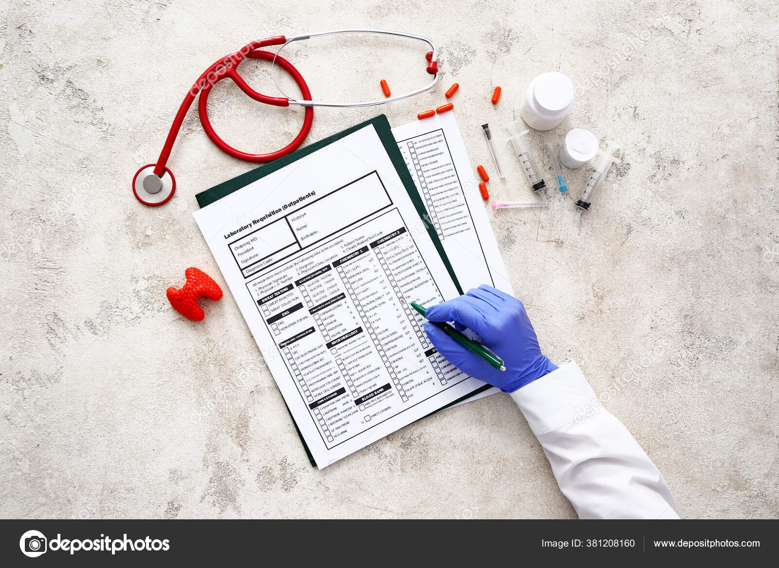 Hand Doctor Laboratory Test Form Light Background Concept Thyroid ...