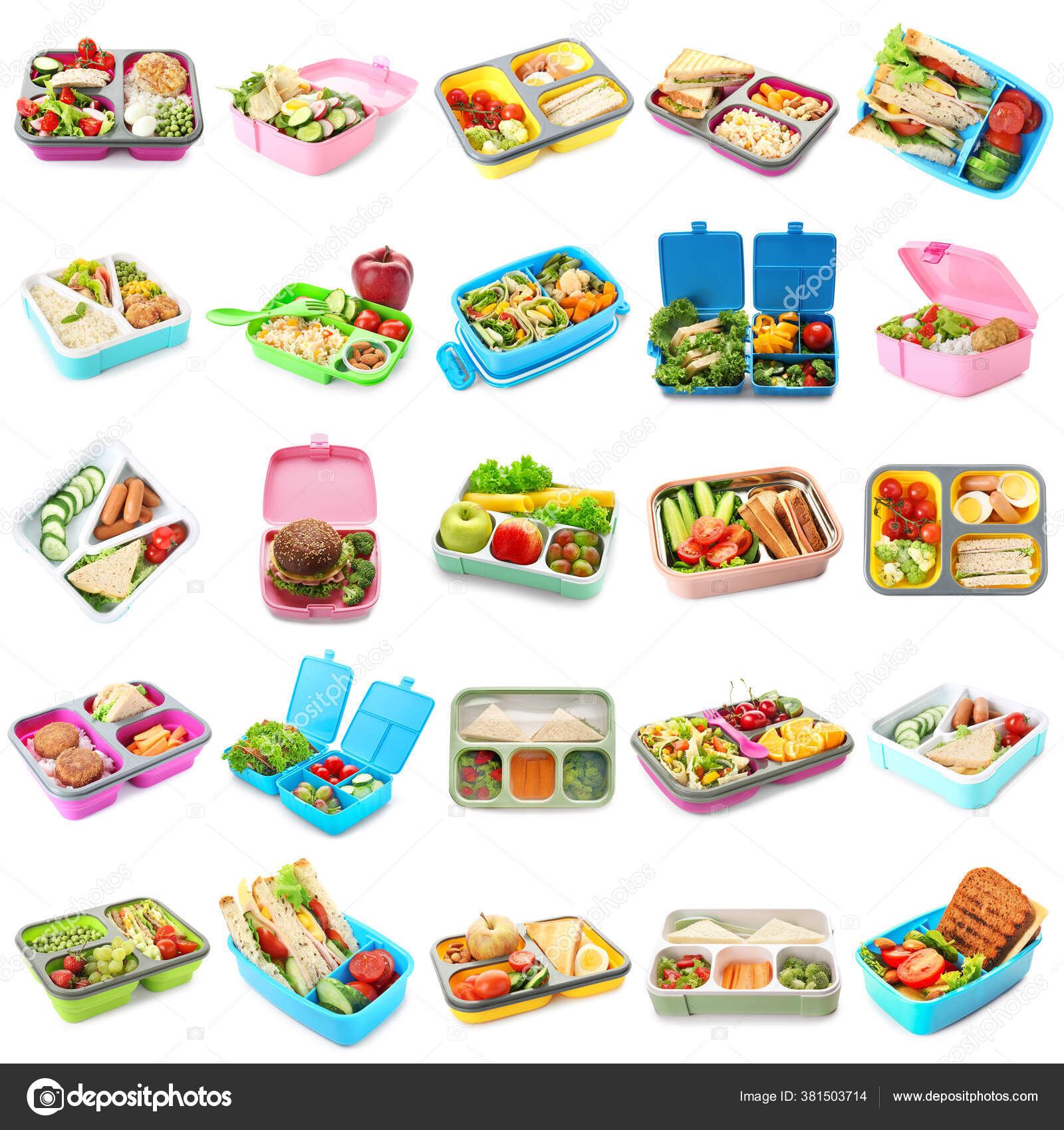 Many Lunch Boxes Tasty Food White Background Stock Illustration by ...