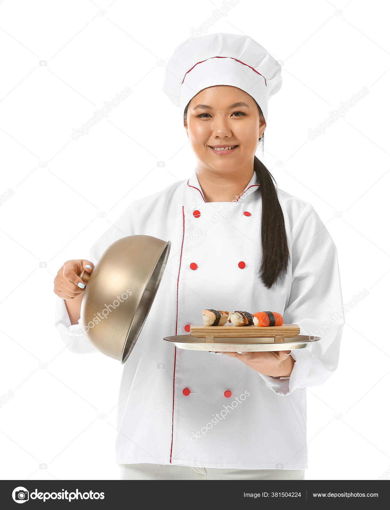 Beautiful Asian Chef Sushi Rolls White Background — Stock Photo ...