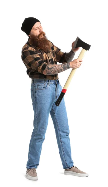 Handsome Lumberjack White Background — Stock Photo © serezniy #390935874