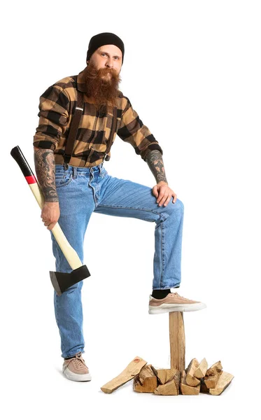 Handsome Lumberjack White Background — Stock Photo © serezniy #390935874