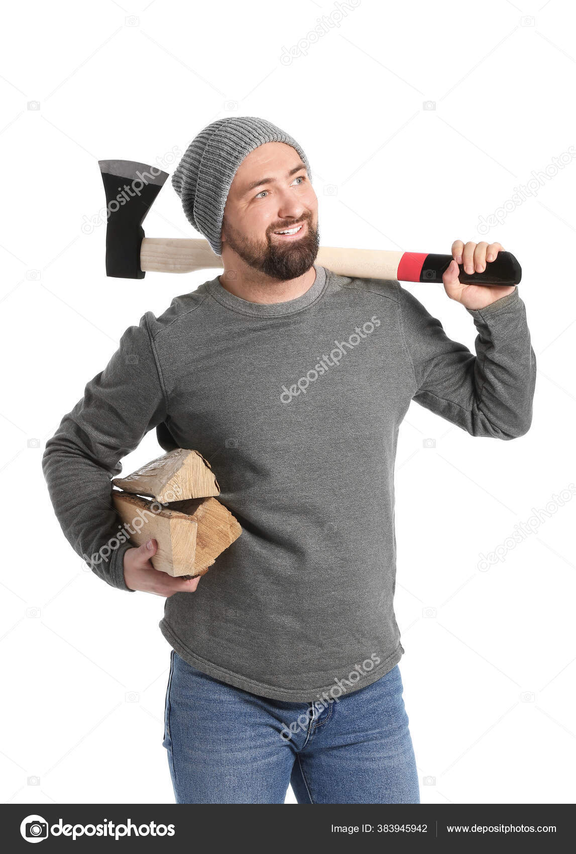 Handsome Lumberjack White Background — Stock Photo © serezniy #383945942