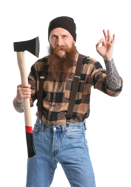 Handsome Lumberjack White Background — Stock Photo © serezniy #383945792