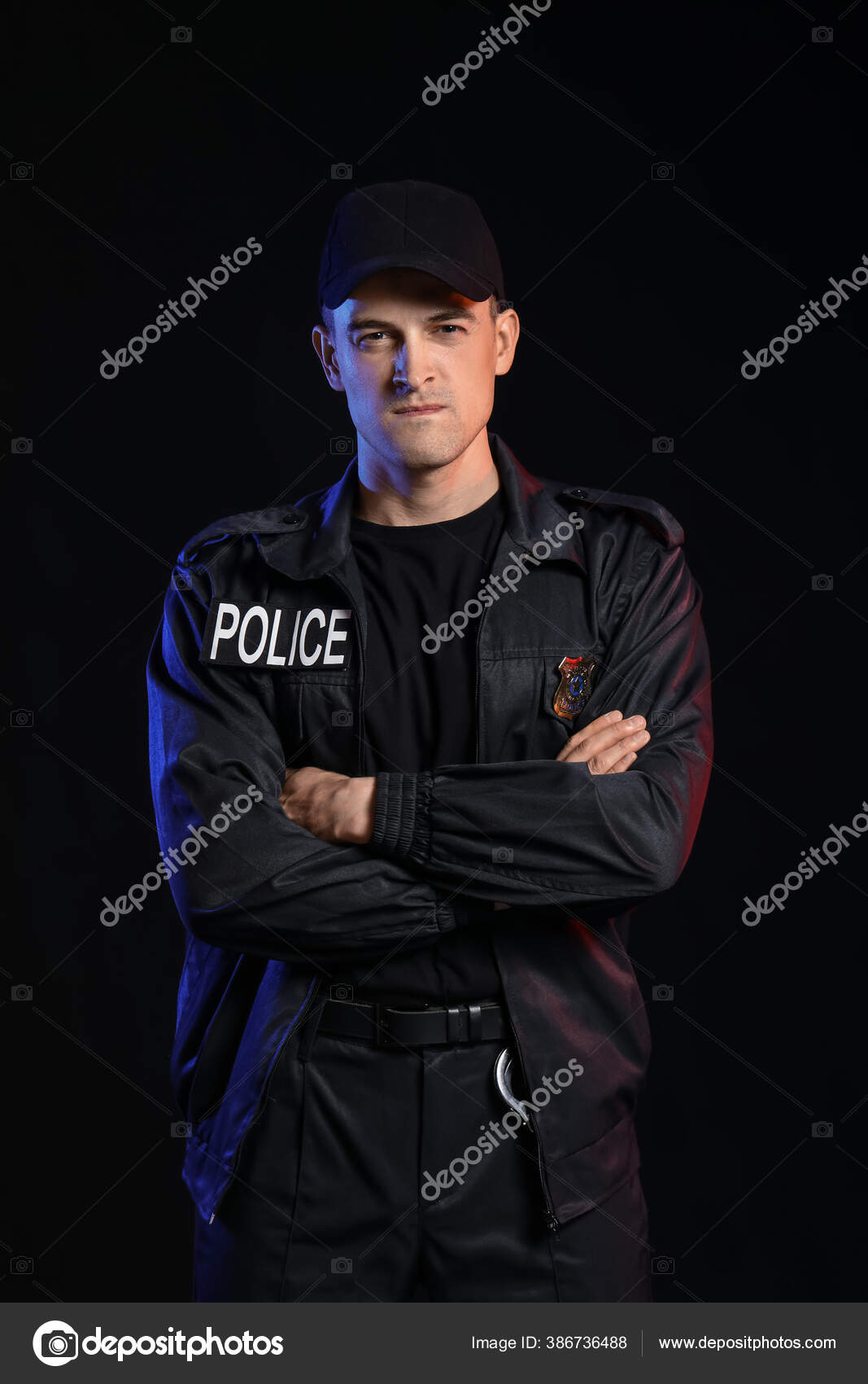 Aggressive Police Officer Dark Background Stock Photo by ©serezniy ...