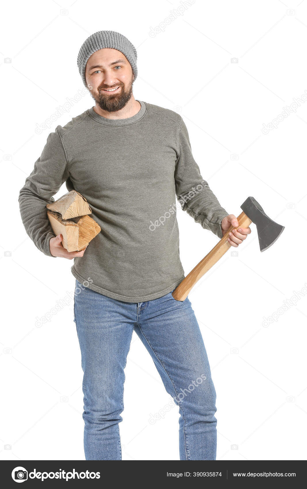 Handsome Lumberjack White Background — Stock Photo © serezniy #390935874