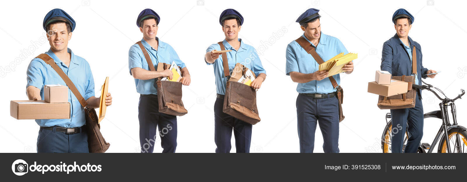 Hermoso Joven Cartero Sobre Fondo Blanco: fotografía de stock ...