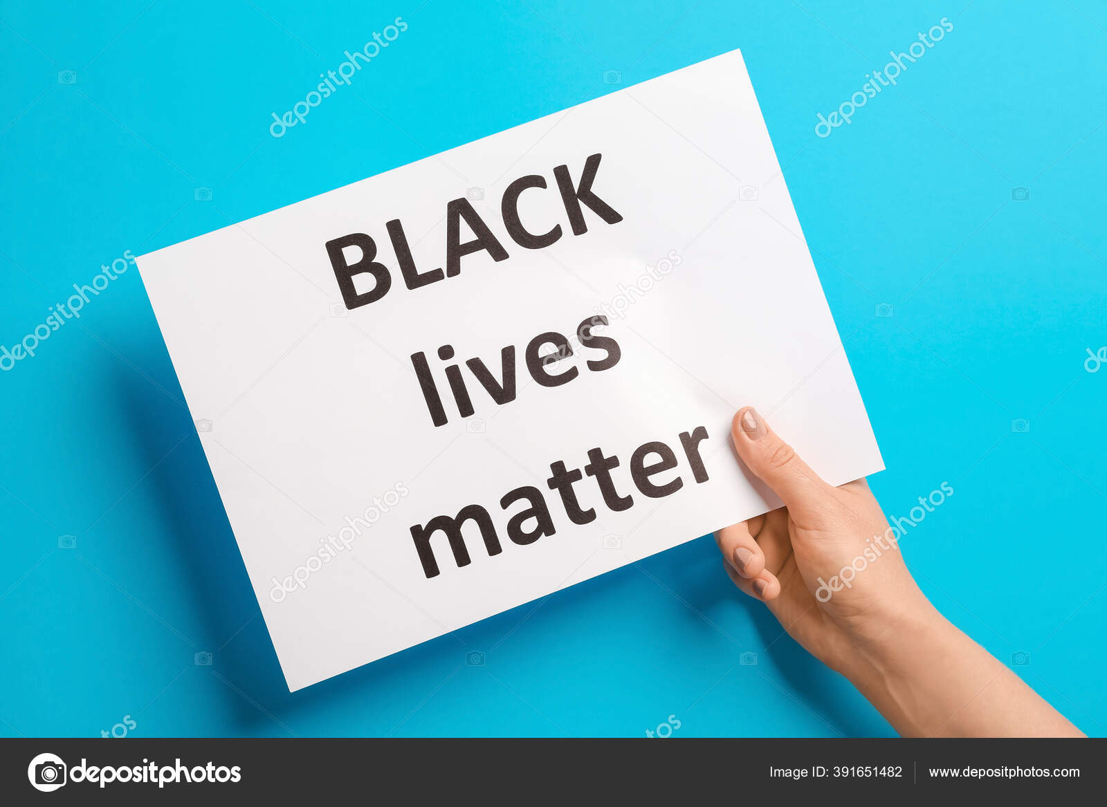 Female Hand Text Black Lives Matter Paper Color Background — Stock ...
