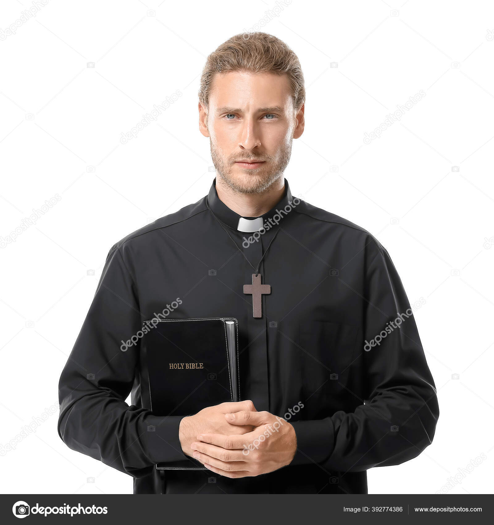 Handsome Priest Bible White Background Stock Photo by ©serezniy 392774386