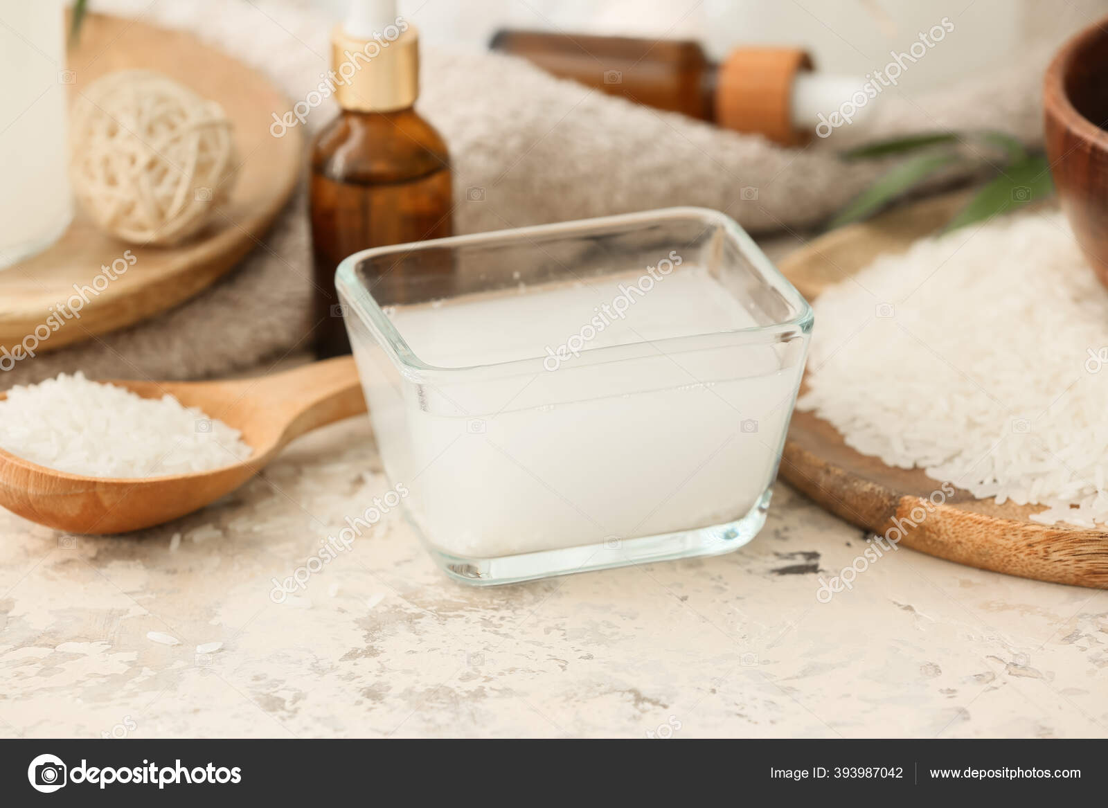 Bowl Rice Water Table Stock Photo by ©serezniy 393987042