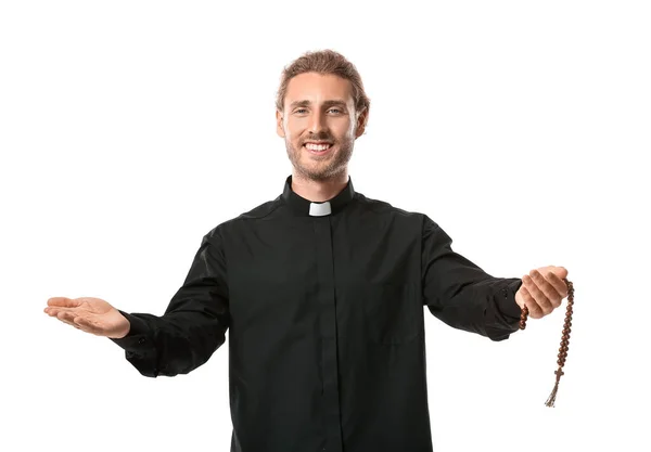 Handsome Praying Priest White Background — Stock Photo © serezniy ...