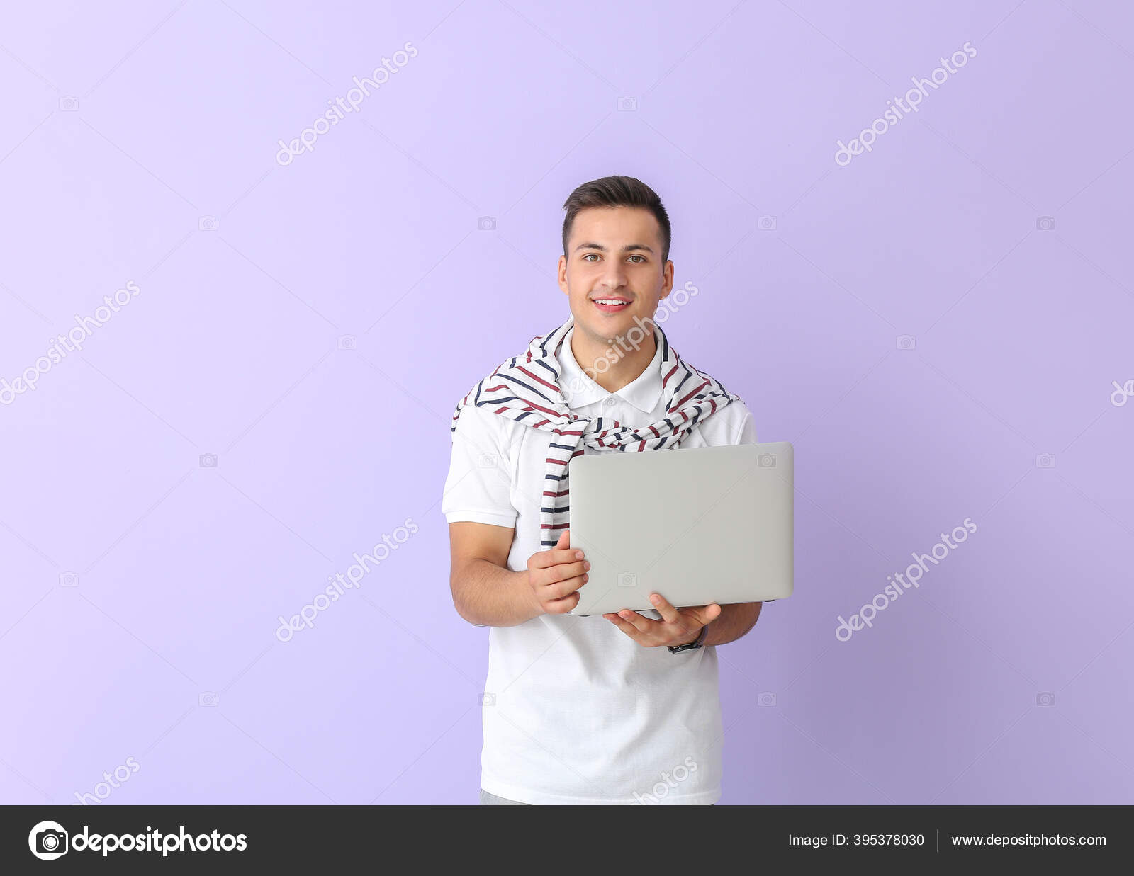 Male Programmer Laptop Color Background Stock Photo by ©serezniy 395378030