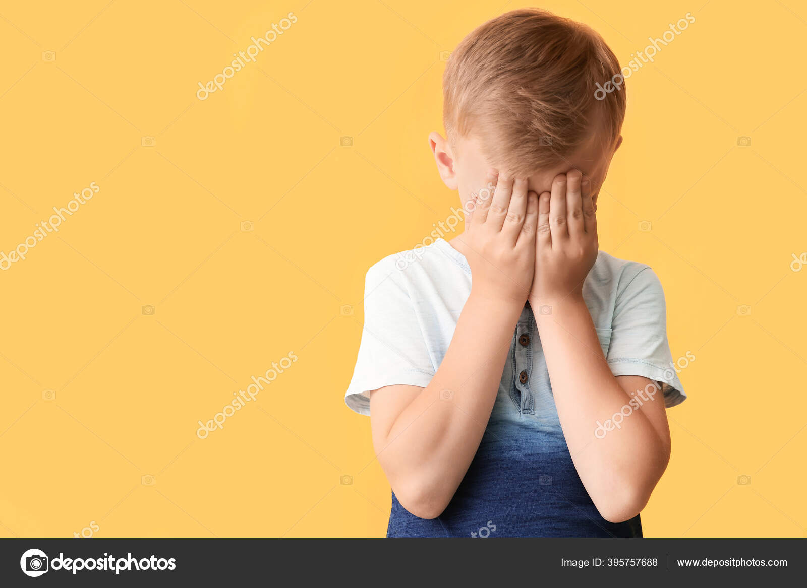 Sad Little Boy Autistic Disorder Color Background Stock Photo by ...