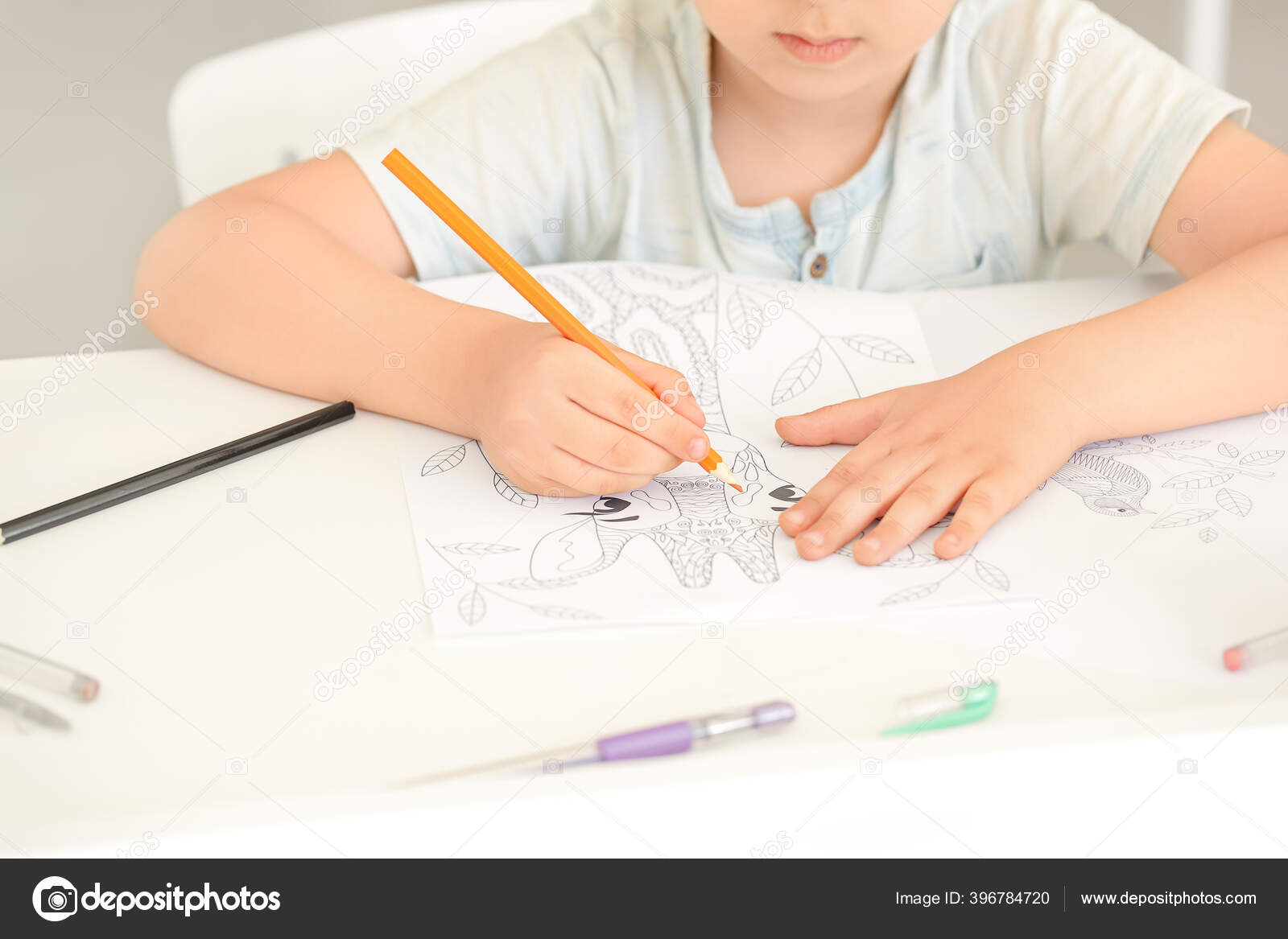 Cute Little Boy Coloring Pictures Home — Stock Photo © serezniy #396784720