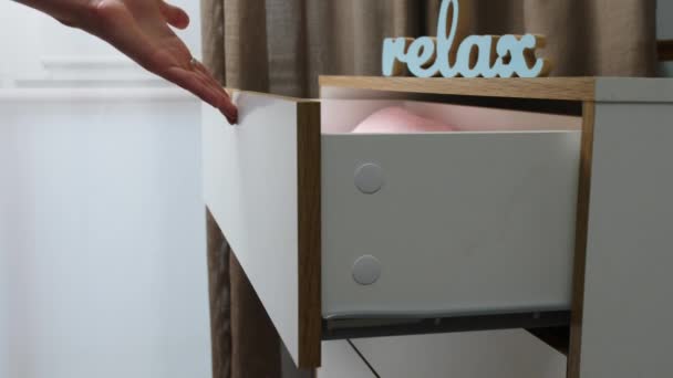Woman Sliding Drawer Back Its Place Closeup — Stock Video © serezniy ...