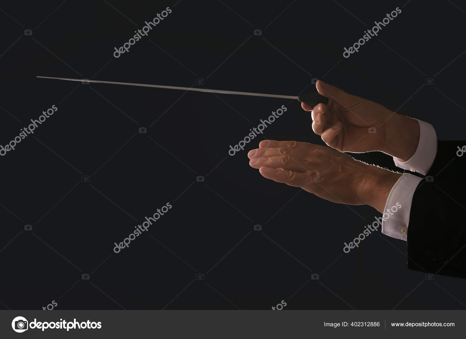 Hands Male Conductor Dark Background — Stock Photo © serezniy #402312886