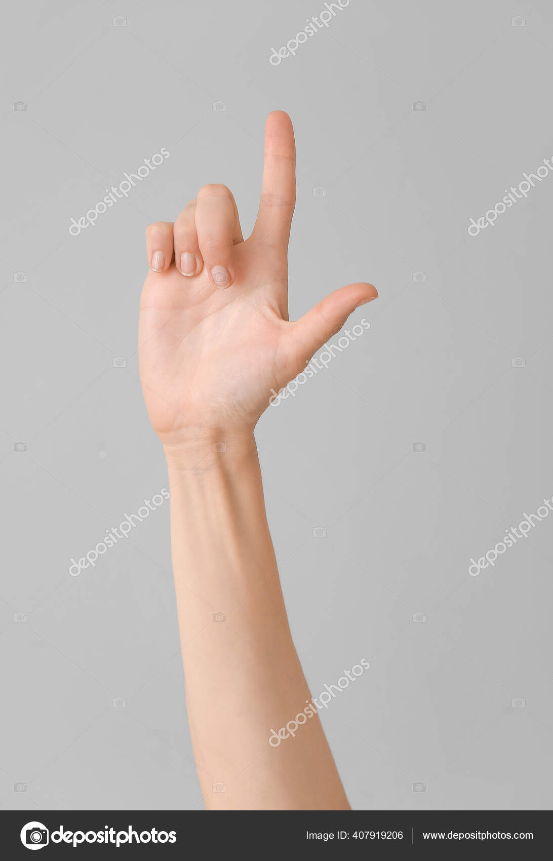 Hand Showing Letter Grey Background Sign Language Alphabet Stock Photo ...