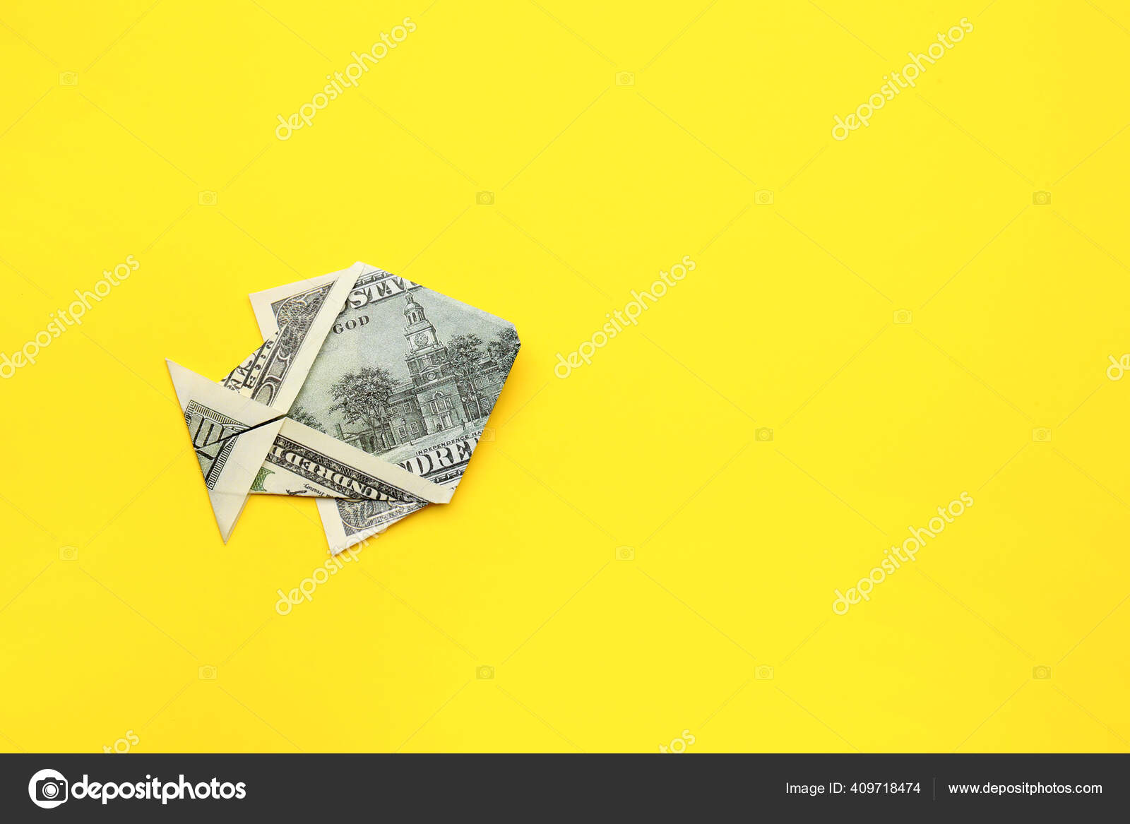 Origami Fish Made Dollar Banknote Color Background Stock Photo by ...
