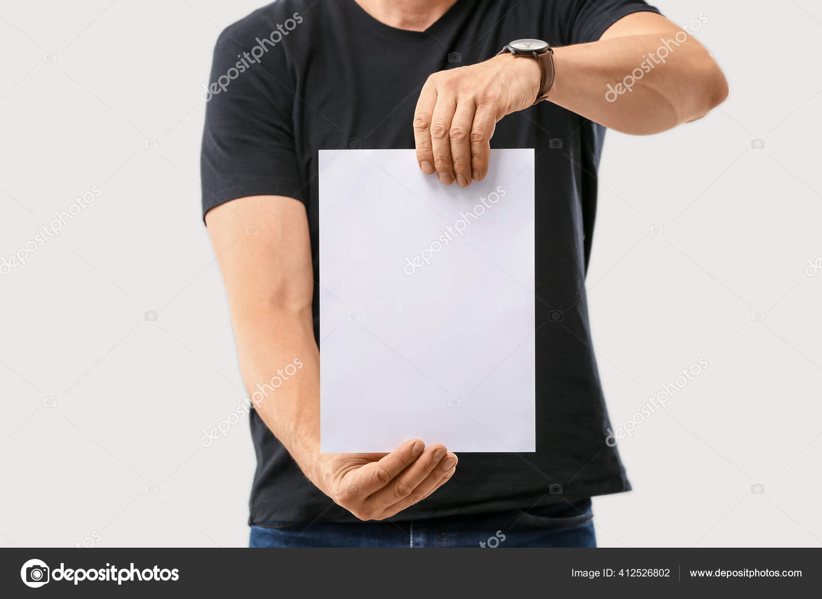Man Blank Paper Sheet Grey Background Stock Photo by ©serezniy 412526802