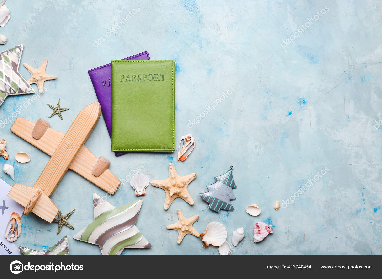 Composition Airplane Passports Color Background Stock Photo by ...