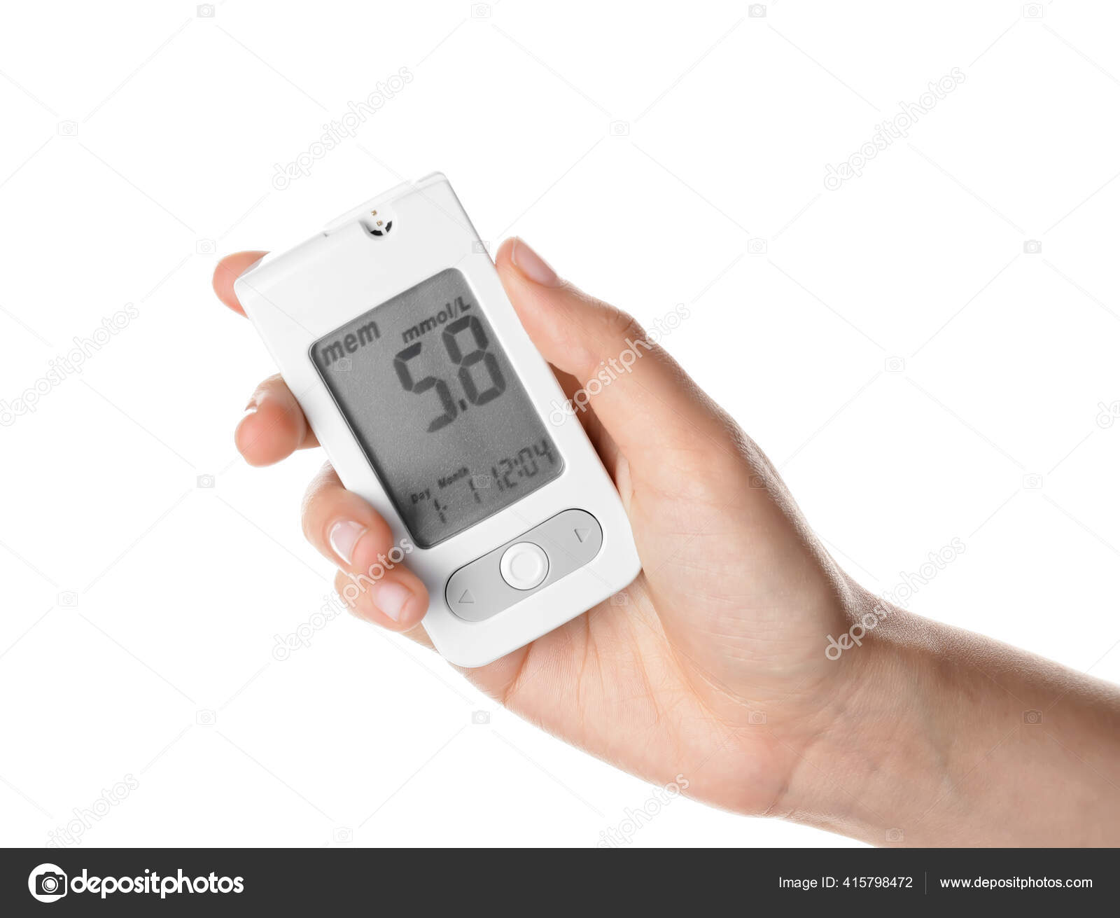 Female Hand Glucometer White Background Diabetes Concept Stock Photo by ...