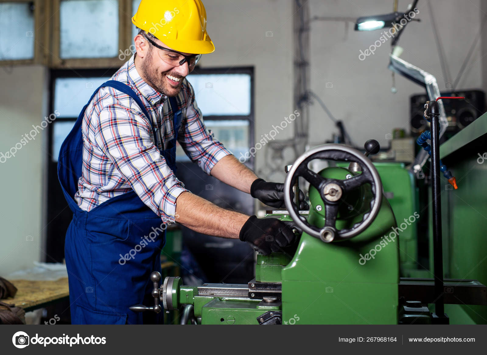 Turner Worker Working Lathe Machine Factory Stock Photo by ©zorandim ...
