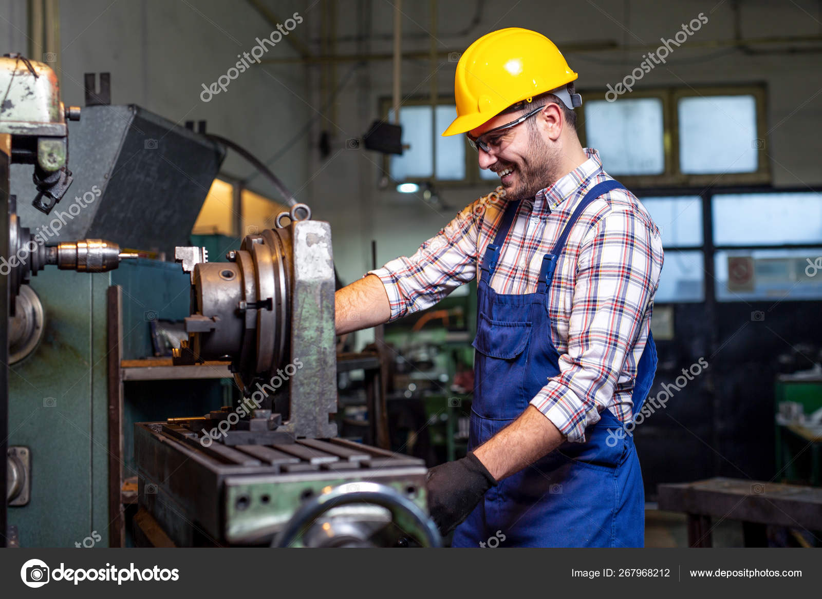 Turner Worker Working Lathe Machine Factory Stock Photo by ©zorandim 267968212
