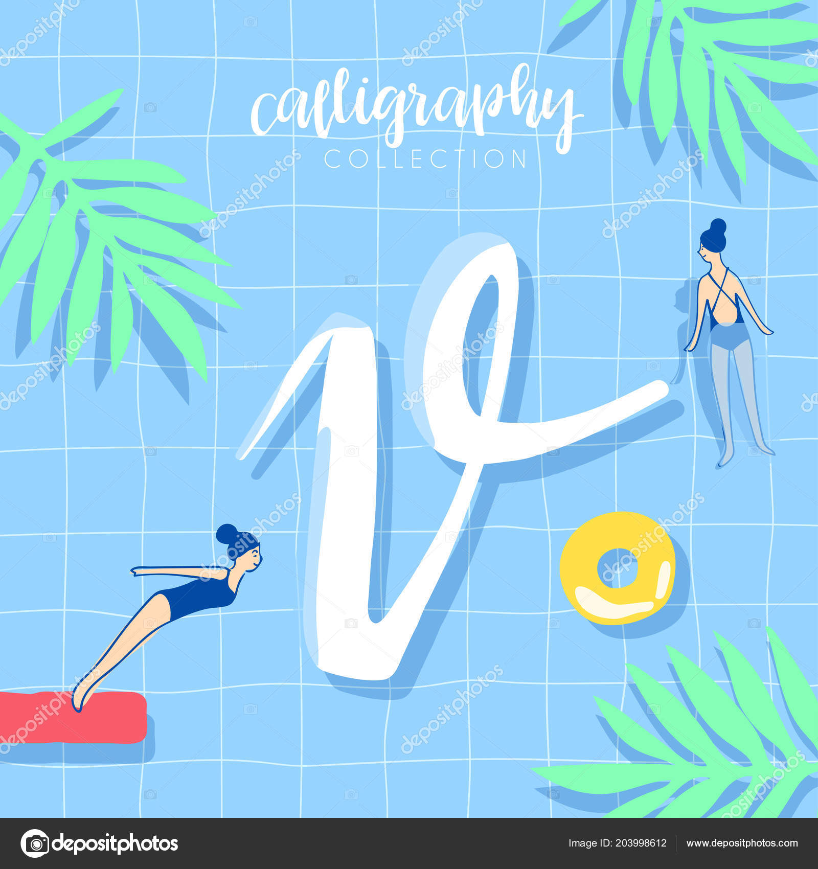 Modern Calligraphy Alphabet Swimming Pool Background Vector ...