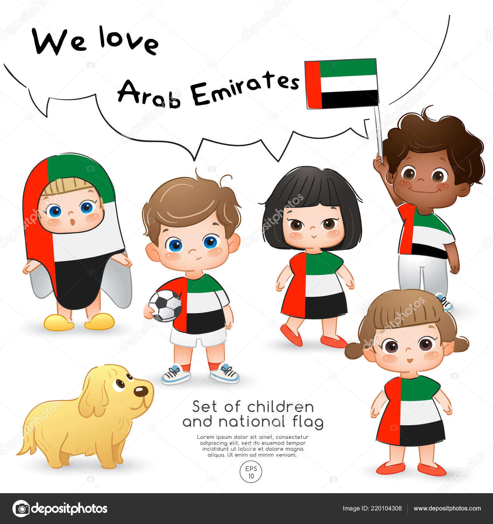United Arab Emirates Boys Girls Holding Flag Wearing Shirts National ...