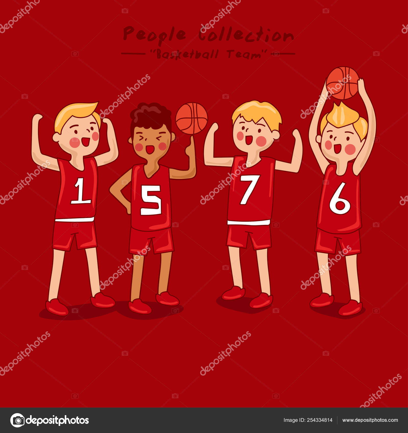 Group People Collection Basketball Players Standing Red Background ...